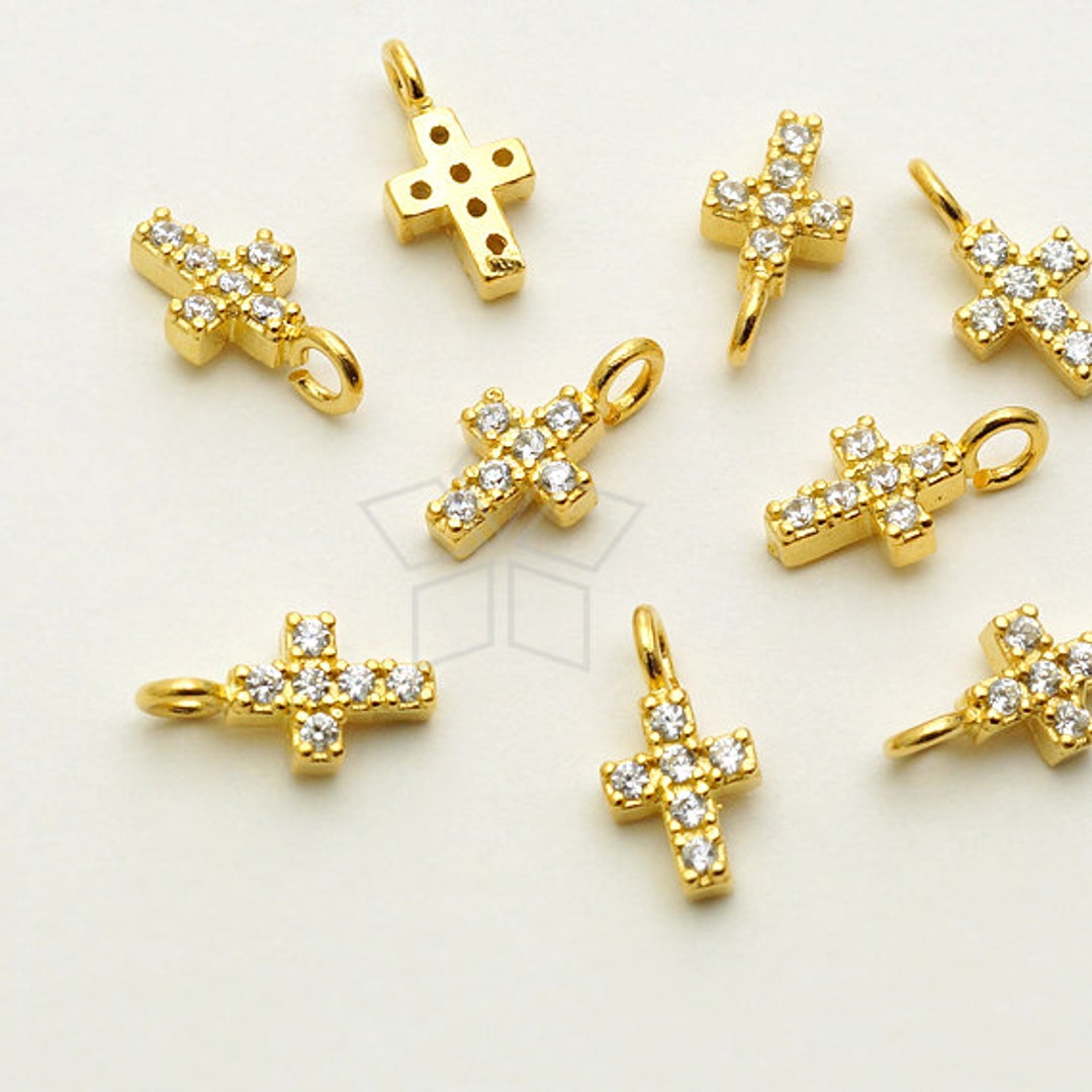 SV-146-GD / 2 Pcs - Very Tiny CZ Cross Pendant, Small Cross Charm, Tiny ...