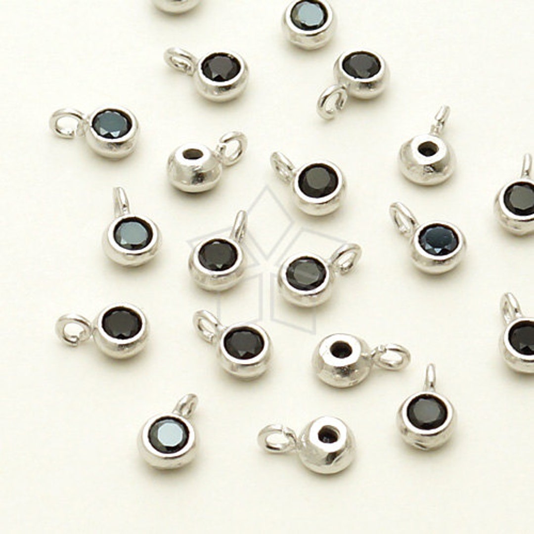 SV-105-OR / 2 Pcs New Tiny Round CZ Charms jet Black, Tarnish Resistant ...