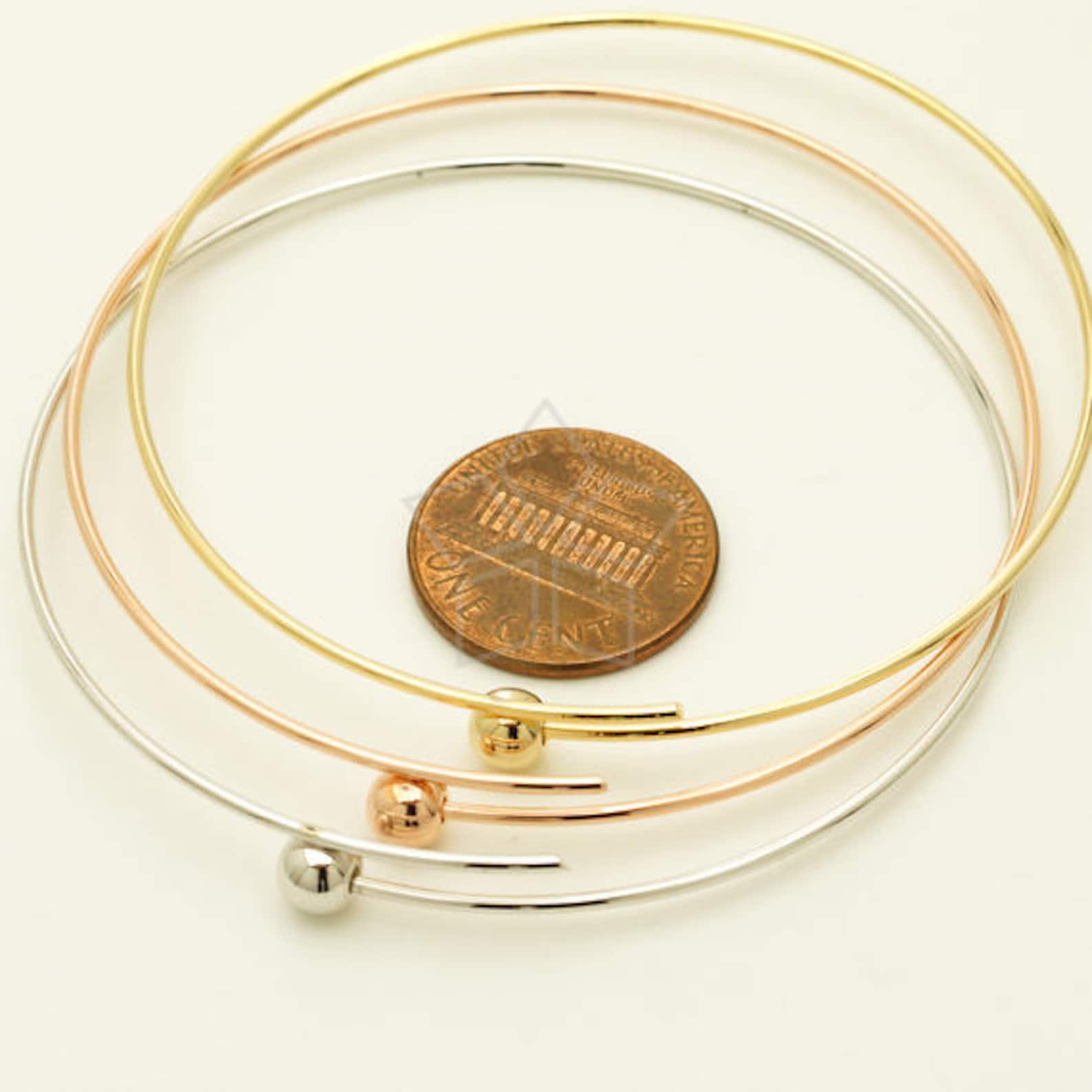 BR-032-GD / 1 Pc - Adjustable 1mm Wire Bangle Bracelet With 5mm Ball ...