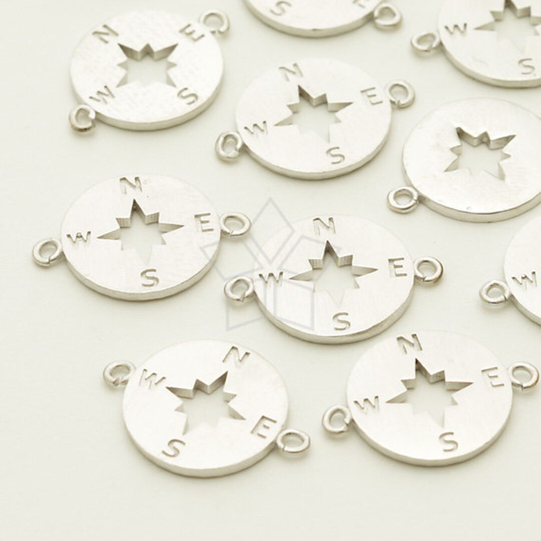 PD-1205-MS / 2 Pcs - Compass Sideways Pendant for Bracelet, Two Loops ...