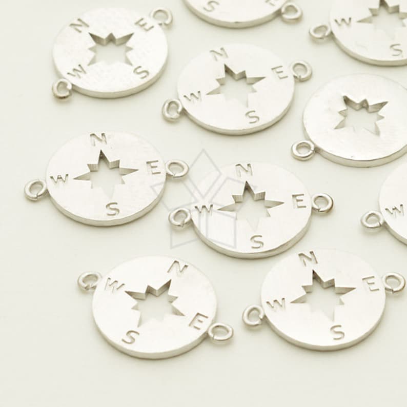 PD-1205-MS / 2 Pcs - Compass Sideways Pendant for Bracelet, Two Loops ...