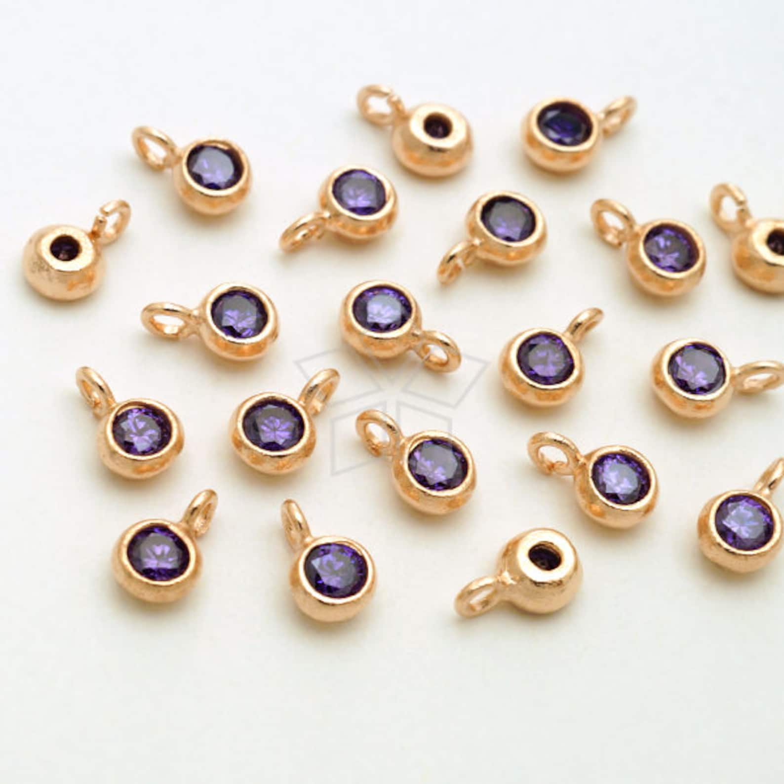 SV-337-RG / 2 Pcs - New Tiny Round CZ Charms (violet), Rose Gold Plated ...