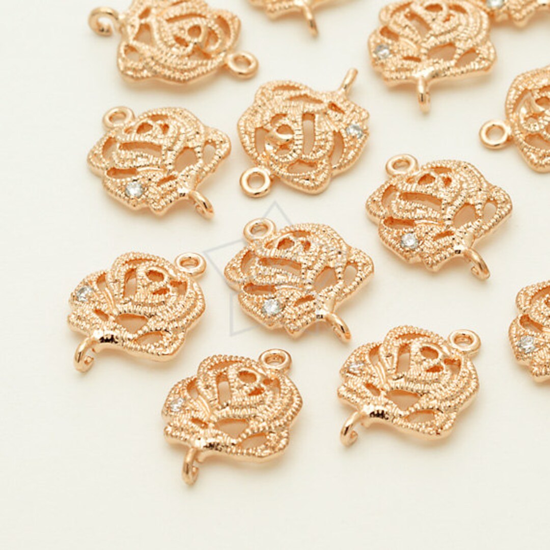 PD-1377-RG / 2 Pcs CZ Jewel Rose Connector, Rose Flower Charm Pendant ...