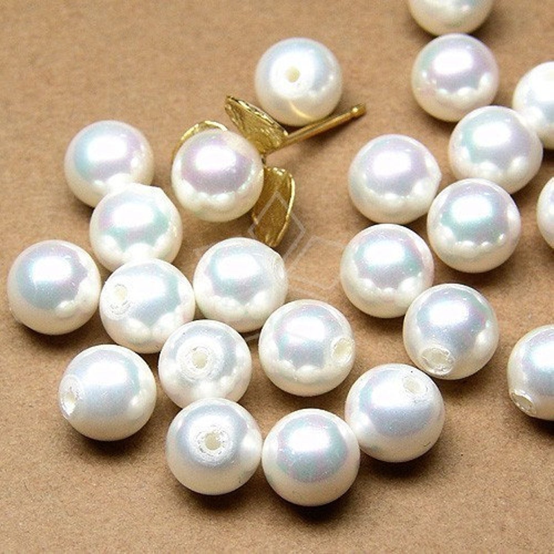 PL-002-SP / 10 Pcs - Cream White Shell Pearl, Diy Pearl Ear Post ...