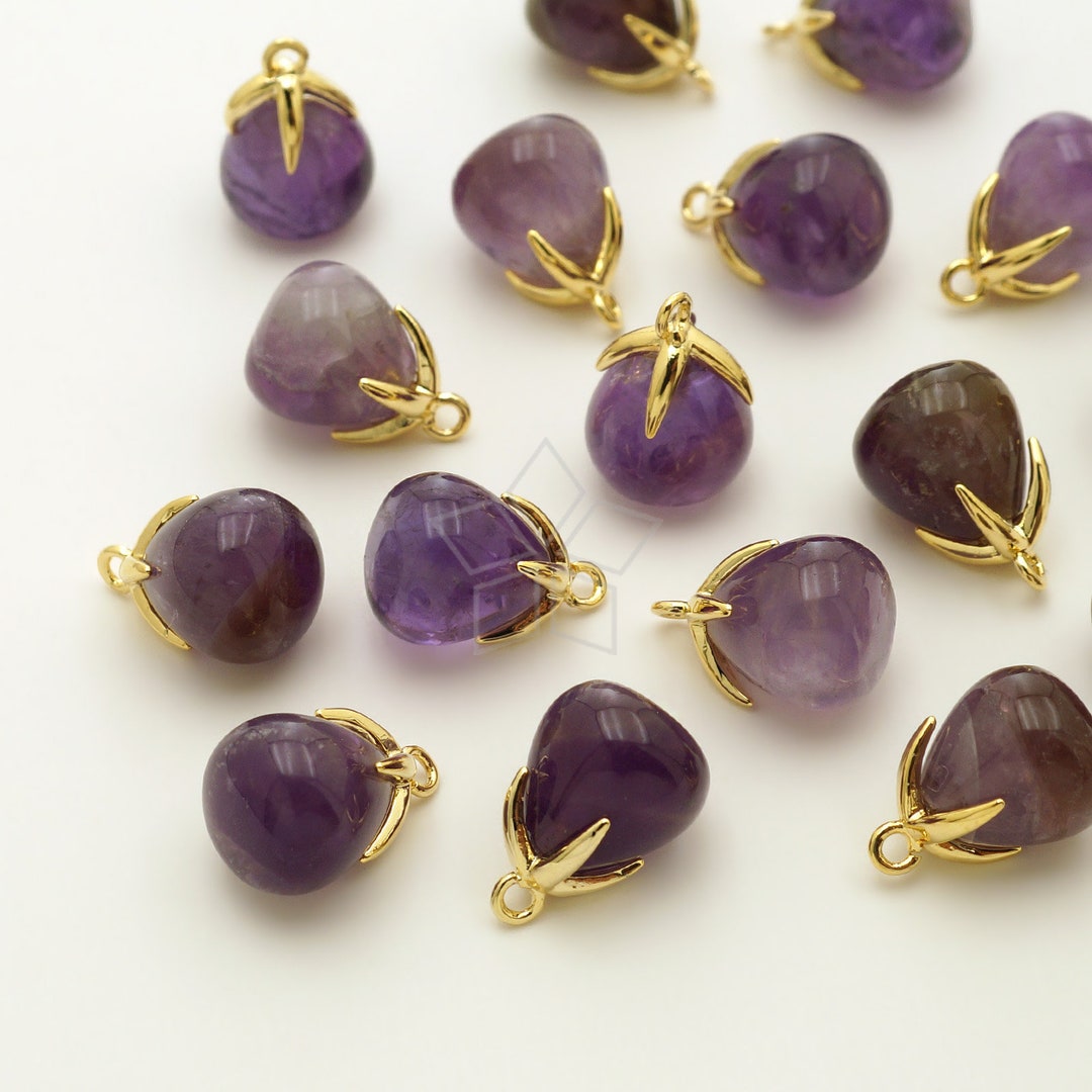 PD-3276-GD / 2 Pcs - Natural Stone Smooth Drop Pendant, Amethyst ...