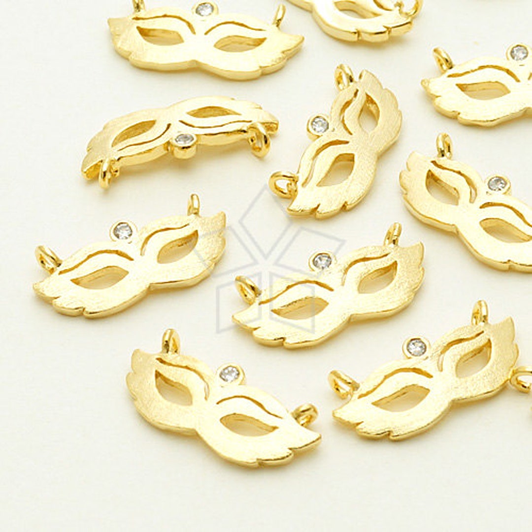 PD-949-GD / 2 Pcs - Masquerade Mask Sideways Pendant, Two Loops Face ...