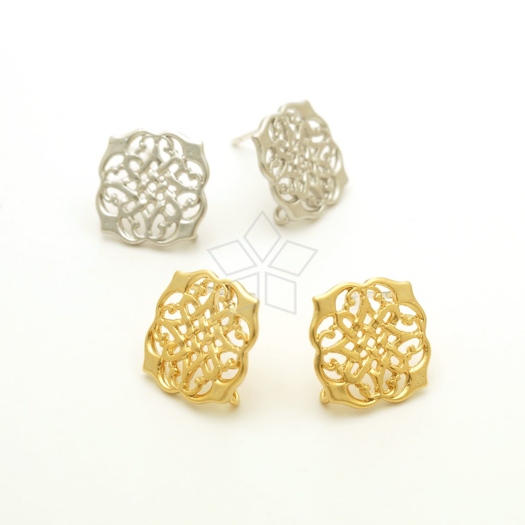 SI-720-OP / 2 Pcs - Arabesque Style Ear Posts, Boho Style Filigree ...