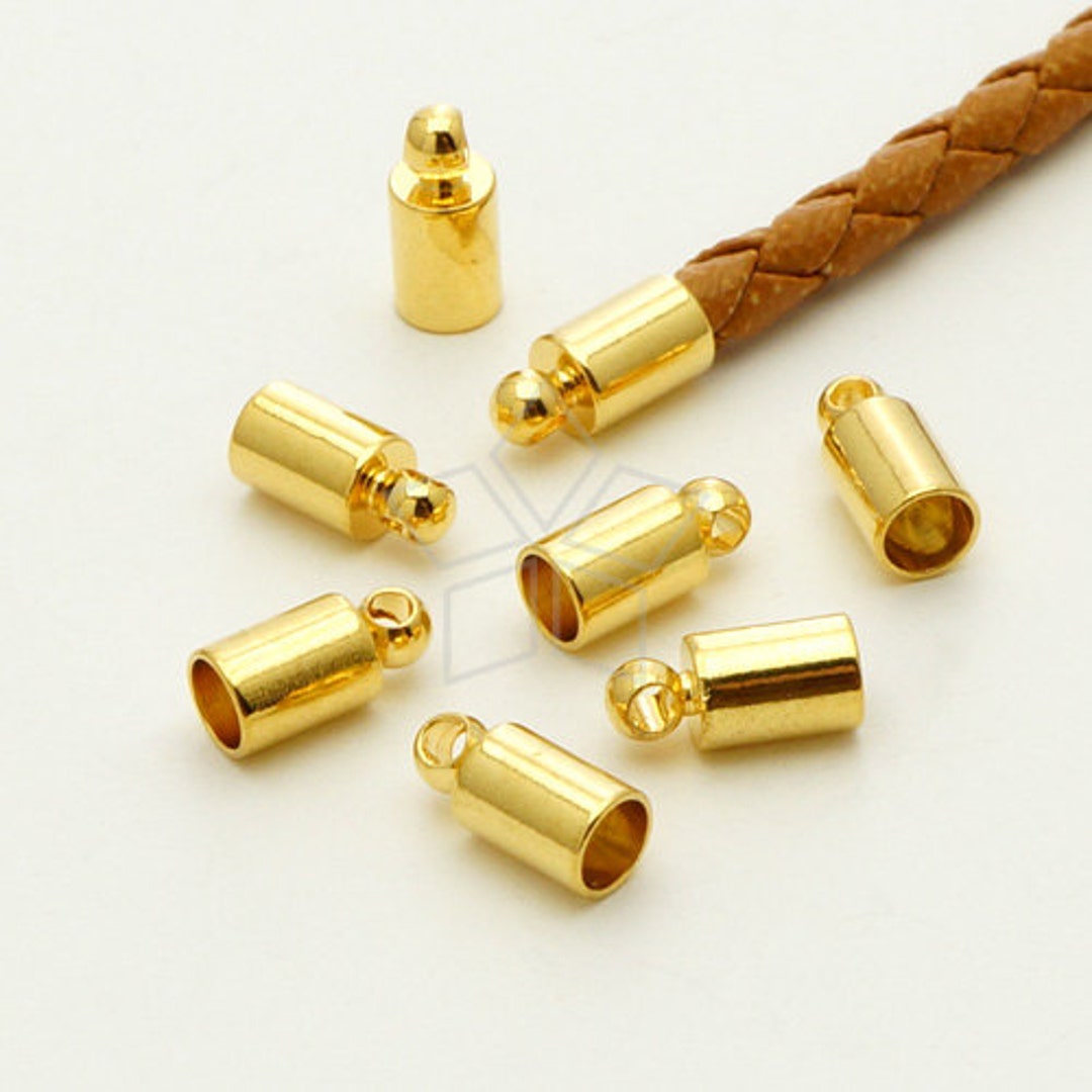 FE-002-GD / 10 Pcs - 4mm End Caps With Loop - Leather End Caps, Gold ...