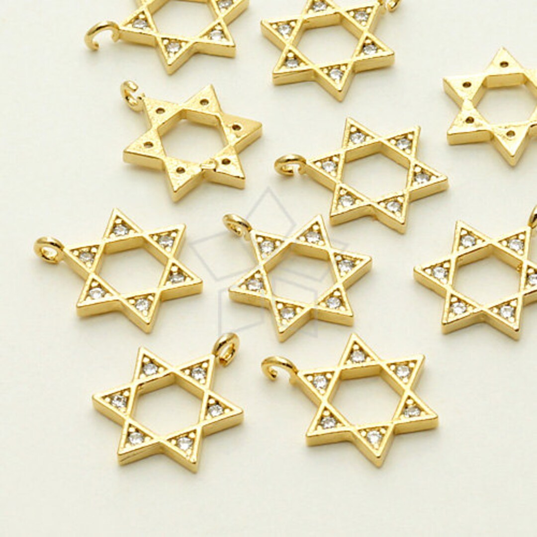 PD-797-GD / 2 Pcs - Little Star of David CZ Charm Pendant, Gold Plated ...