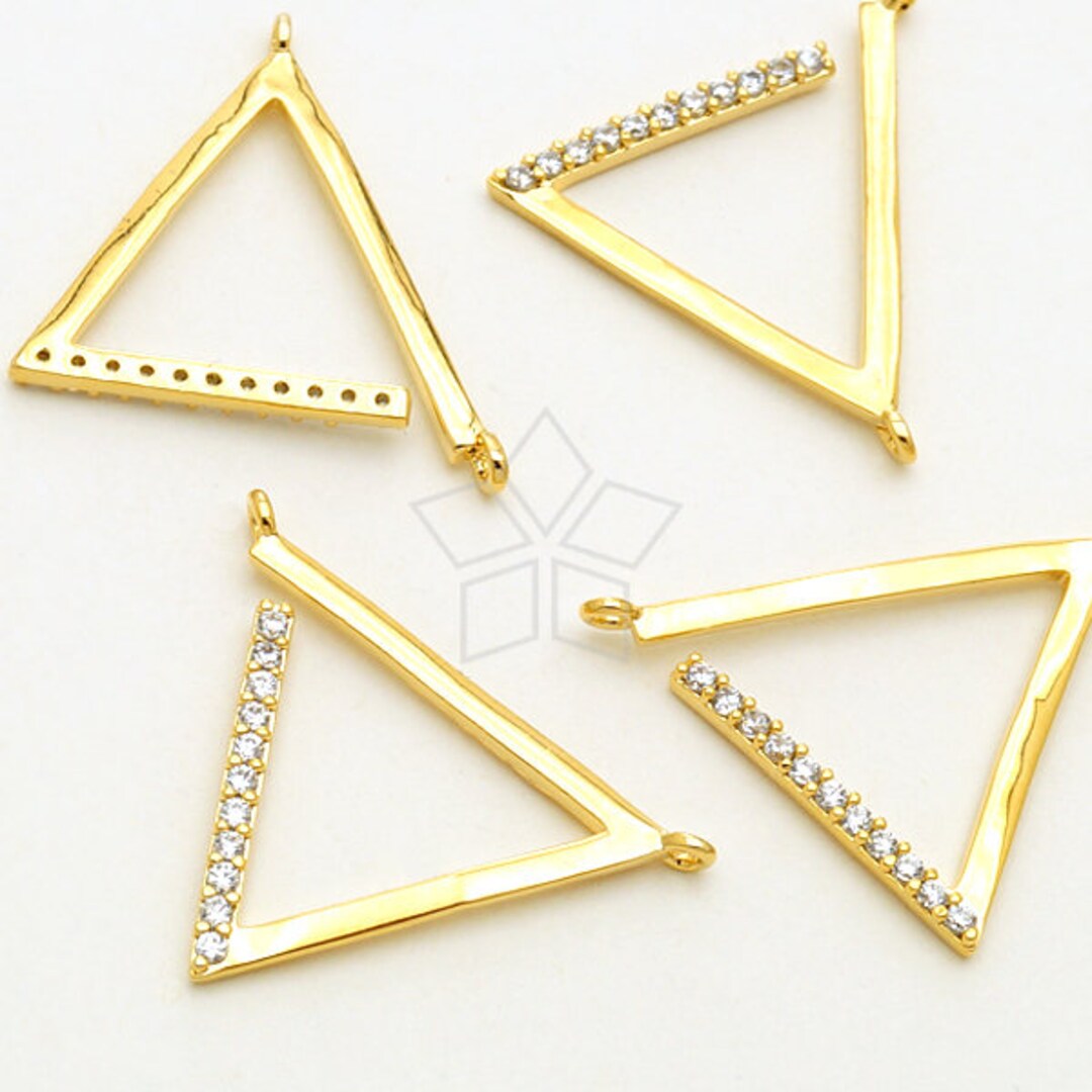 PD-2449-GD / 1 Pcs - CZ Open Triangle Sideways Pendant, Cubic Zirconia ...