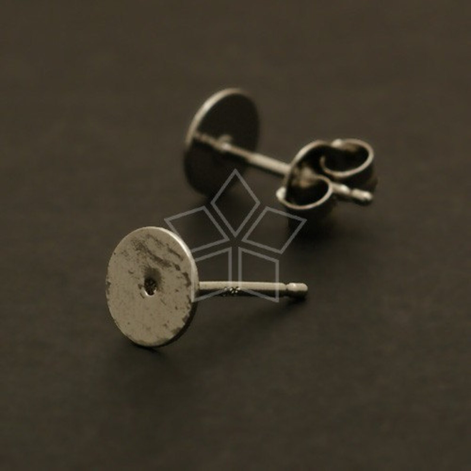 SI-089-OR / 10 Pcs - 6mm Flat Pad Earring Posts, Rhodium Silver Plated ...