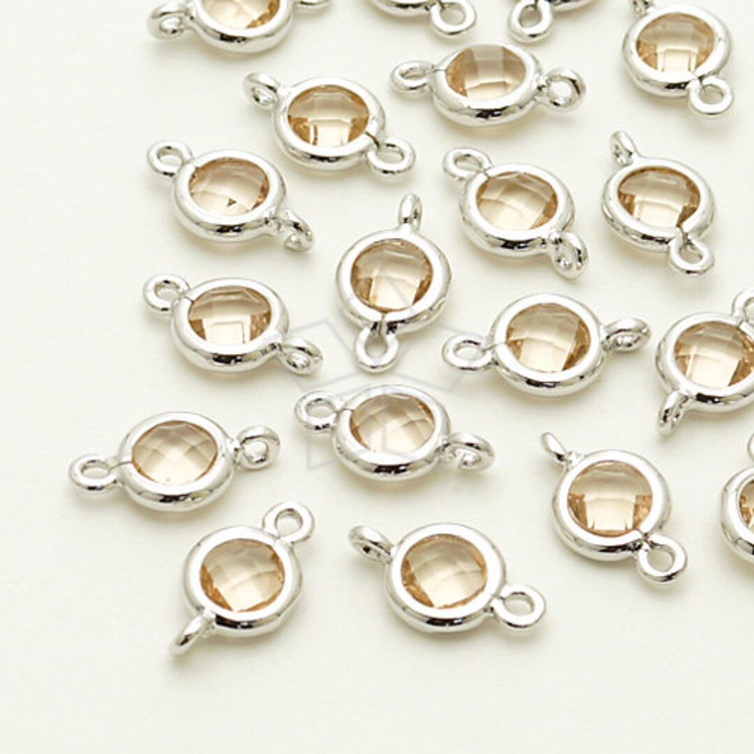 PD-868-OR / 2 Pcs Cute Mini Glass Stone Round Connector champagne ...