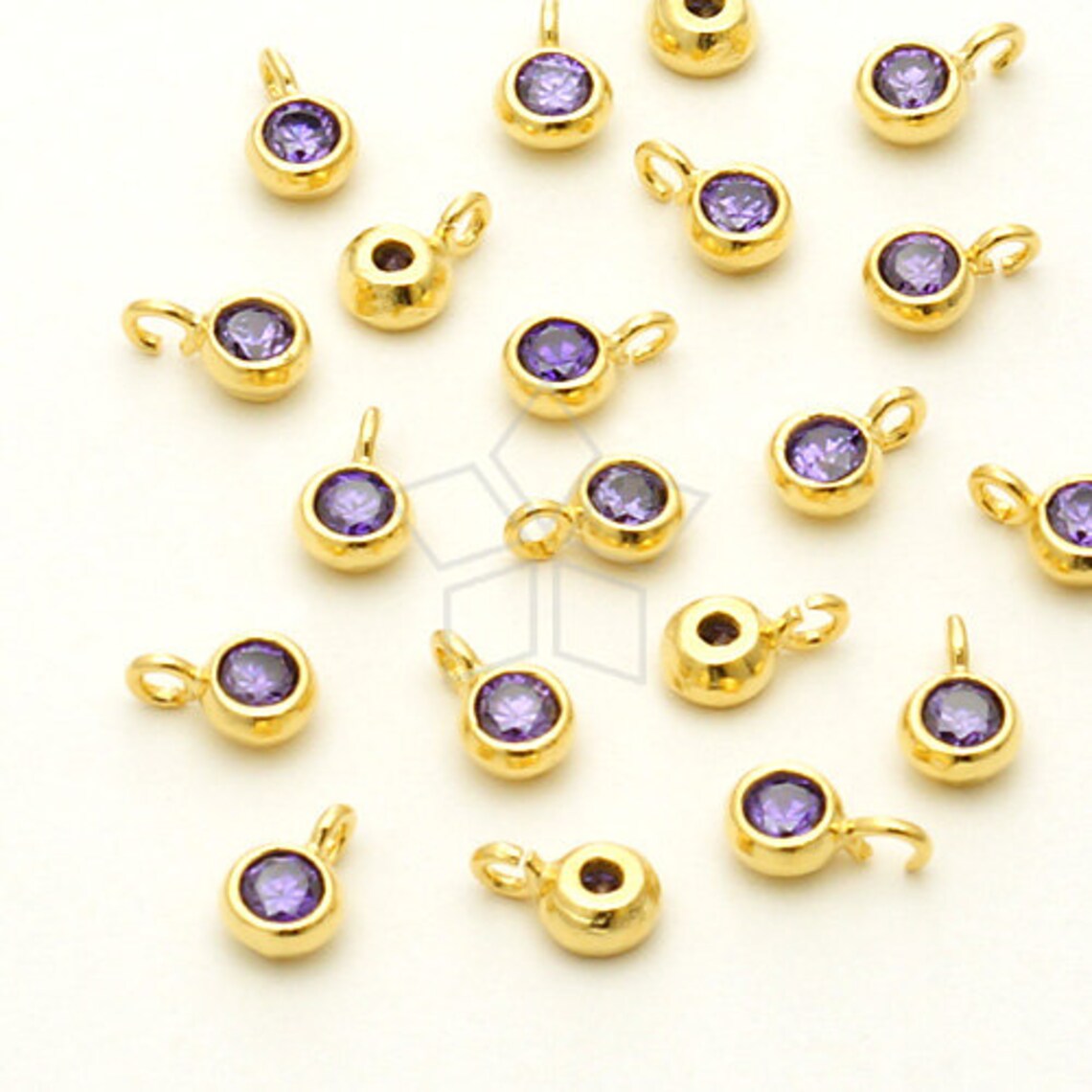 SV-108-GD / 2 Pcs - New Tiny Round CZ Charms (violet), 16K Gold Plated ...