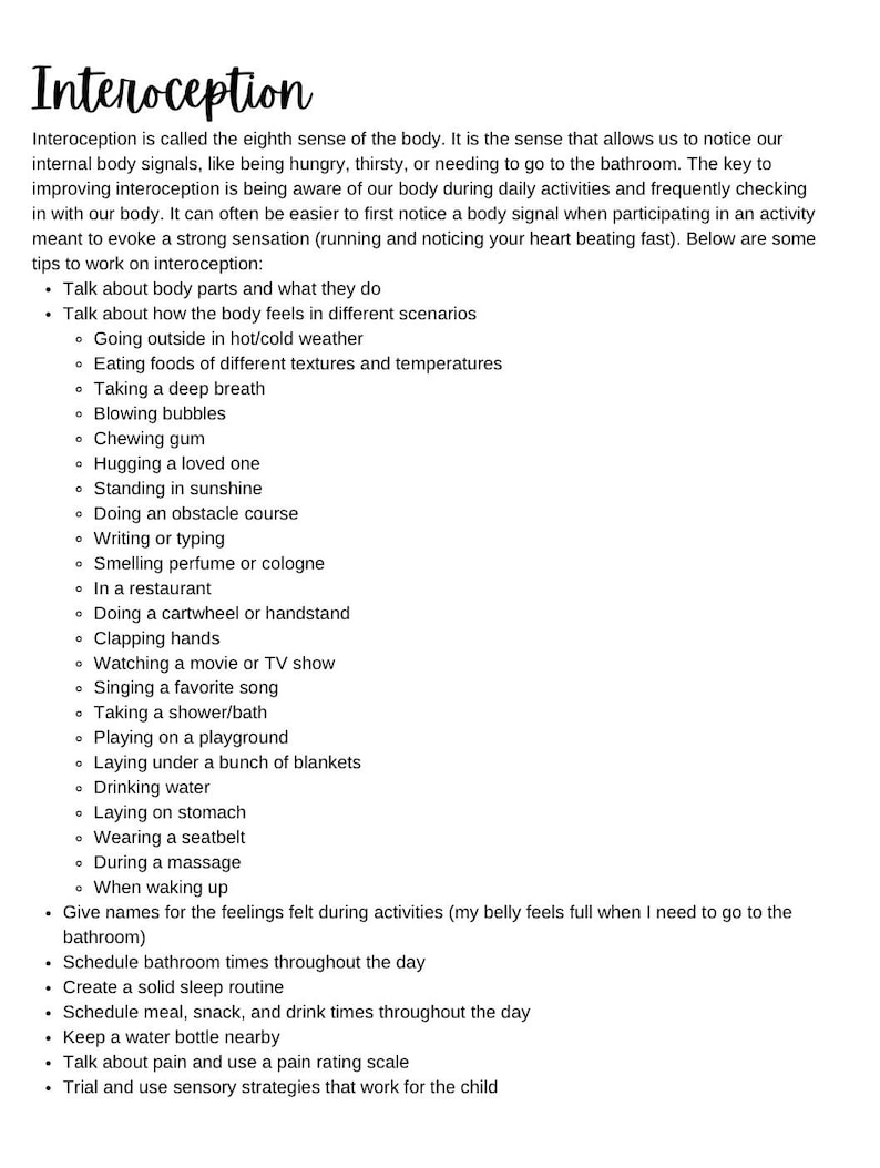 Interoception Handout, Social Story, Activity and Body Scan Worksheet ...