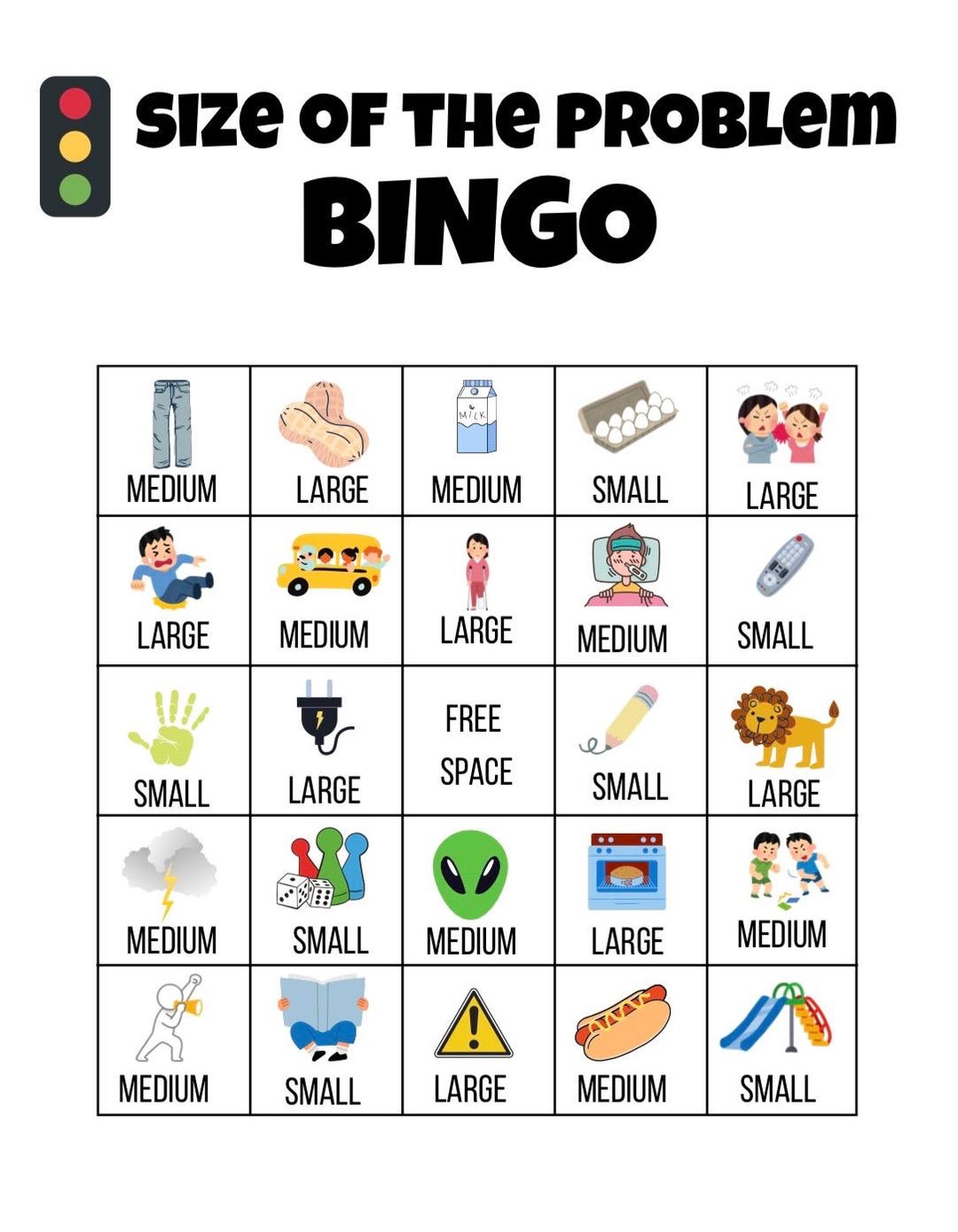 Size of the Problem Bingo | Emotional Regulation Game and Handouts for ...