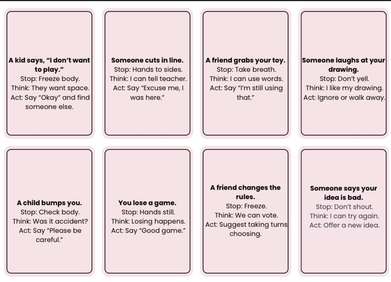 Stop Think Act Social Skills Activity Cards, Impulse Control Game - Etsy