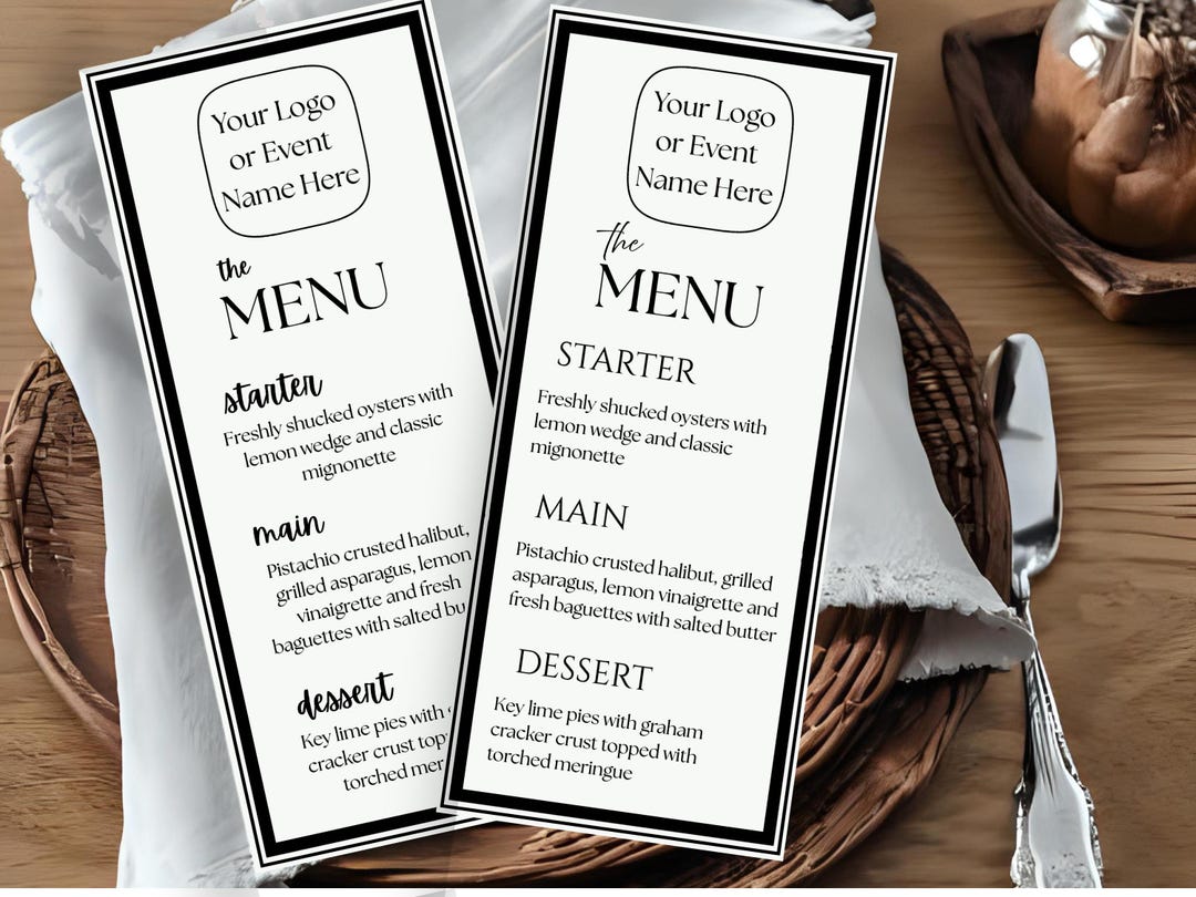 Custom Printed Menu: Event, Restaurant, or Company Dinner - 3.5" X 8.5 ...