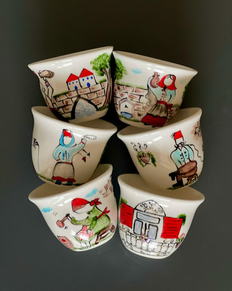 Hand-painted Lebanese Coffee Cups | Lebanon Heritage Chaffe Cups Set ...