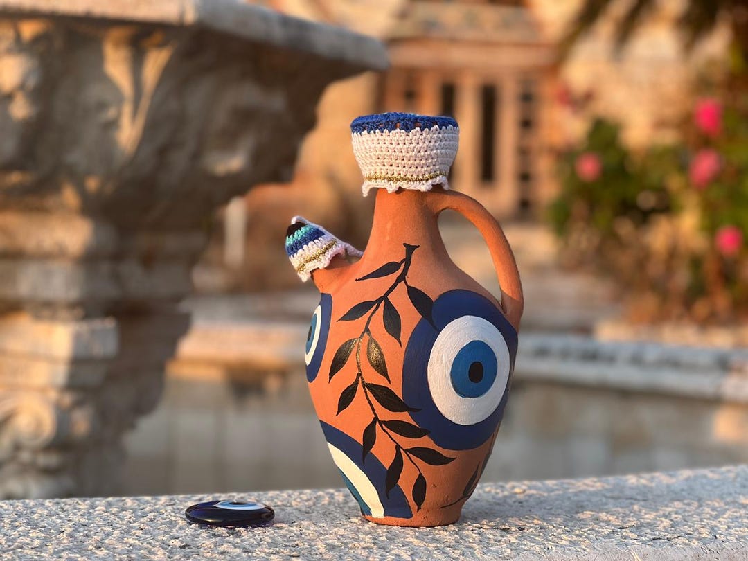 Hand-painted Evil Eye Lebanese Pottery Decorative Pitcher | Lebanese ...