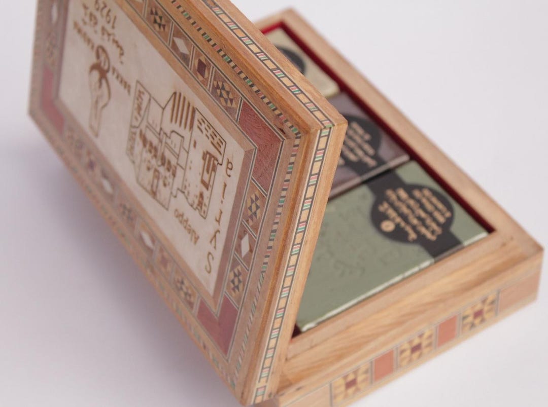 Gift Set Aleppo Soap Bar With Marquetry Storage Box | Mosaic Inlay Decorative Box | Laurel, Oud ...