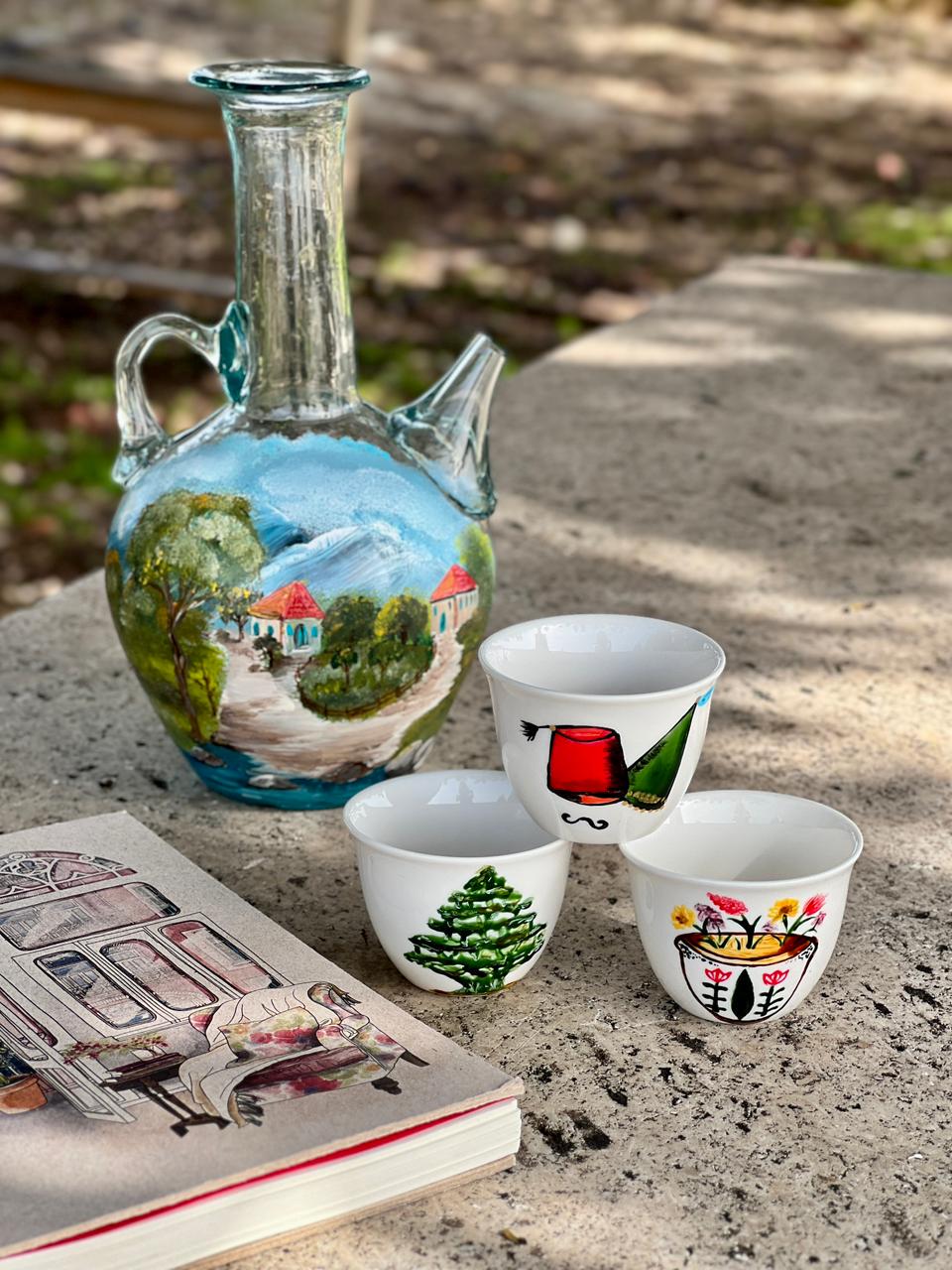 Set of 12 Hand-painted Lebanese Coffee Cups | Lebanese Cultural Icons ...