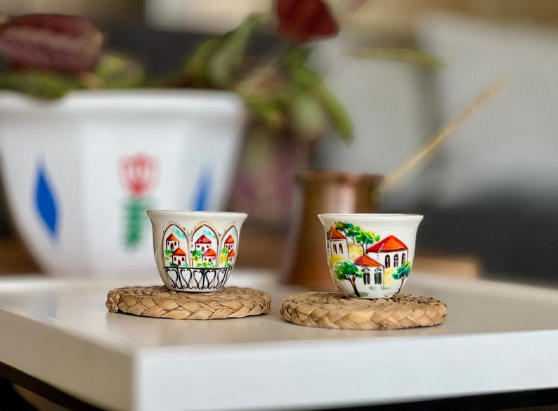 Set of 6 Hand-painted Lebanese Coffee Cups | Arabic Coffee Cups Set ...