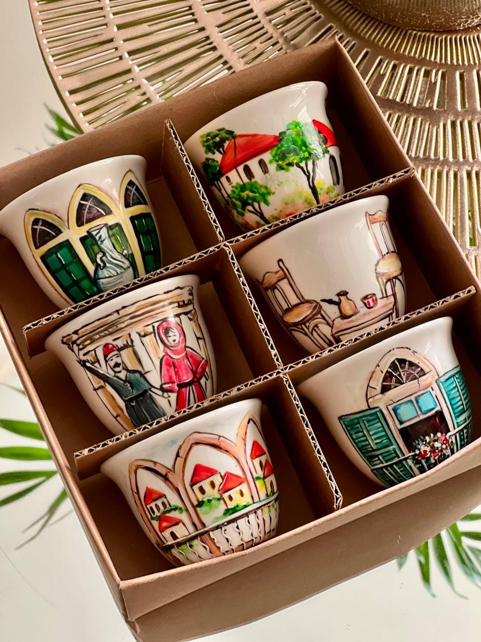 Set of 6 Hand-painted Lebanese Coffee Cups | Arabic Coffee Cups Set ...
