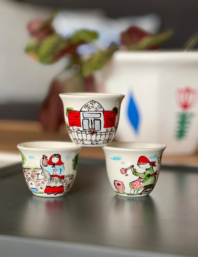 Hand-painted Lebanese Coffee Cups | Lebanon Heritage Chaffe Cups Set ...