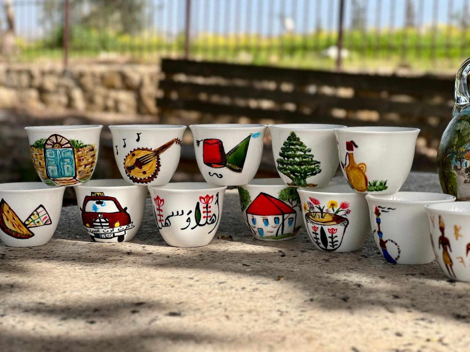 Set of 12 Hand-painted Lebanese Coffee Cups | Lebanese Cultural Icons ...