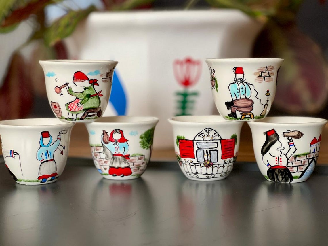 Hand-painted Lebanese Coffee Cups | Lebanon Heritage Chaffe Cups Set ...