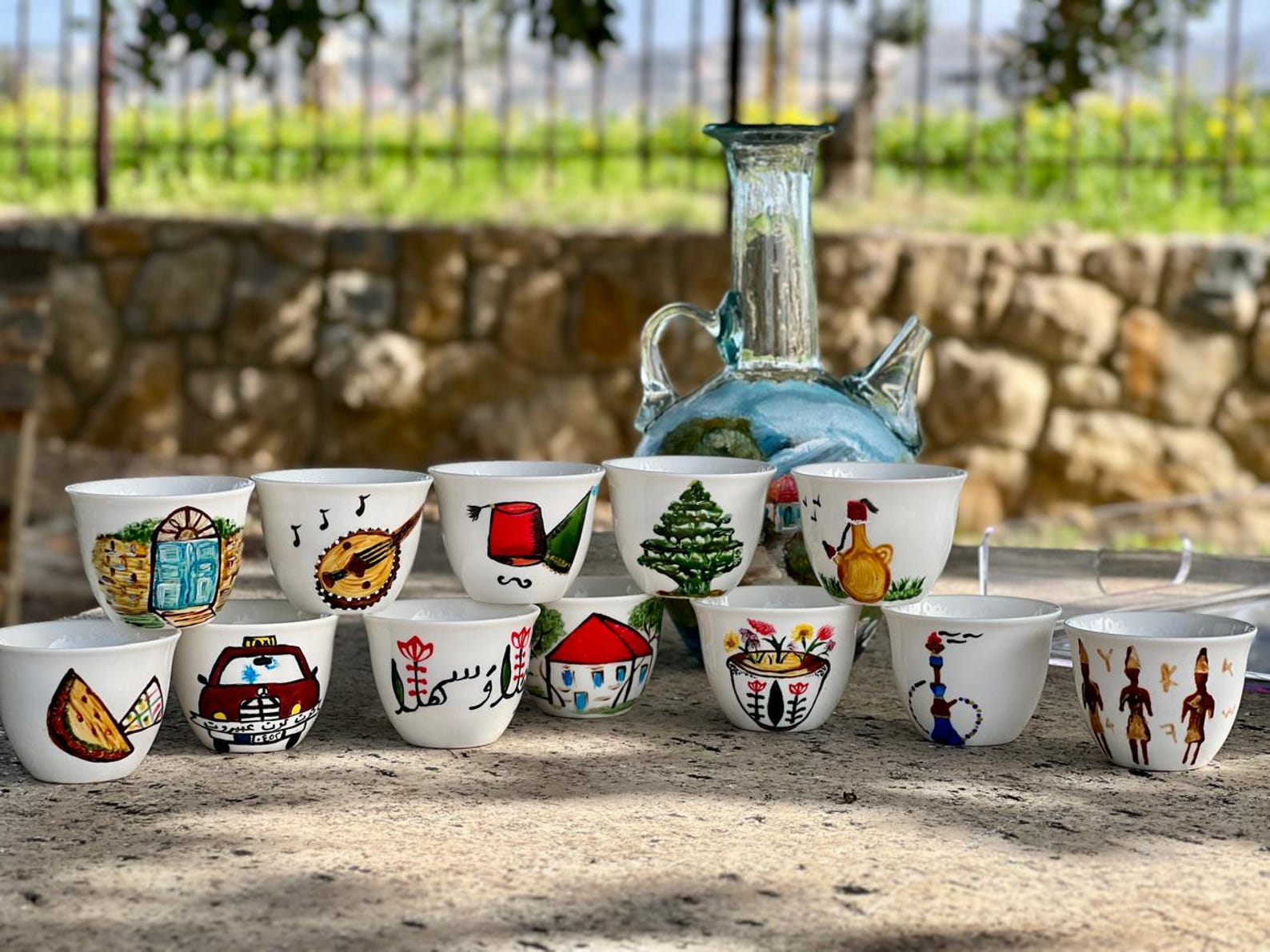 Set of 12 Hand-painted Lebanese Coffee Cups | Lebanese Cultural Icons ...