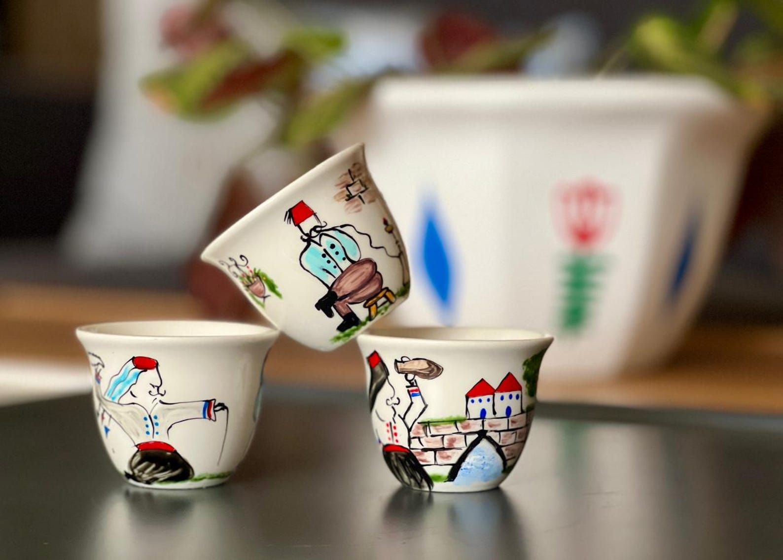 Hand-painted Lebanese Coffee Cups | Lebanon Heritage Chaffe Cups Set ...