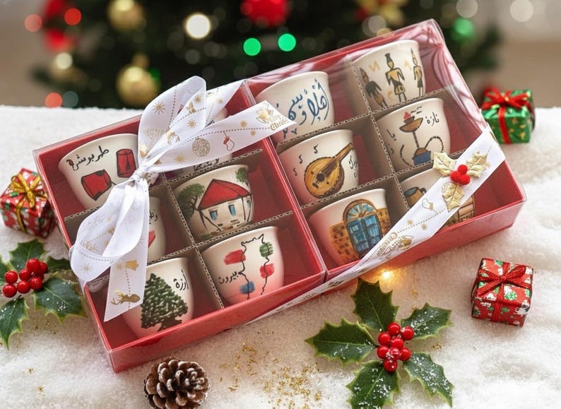 Set of 12 Hand-painted Lebanese Coffee Cups | Lebanese Cultural Icons ...