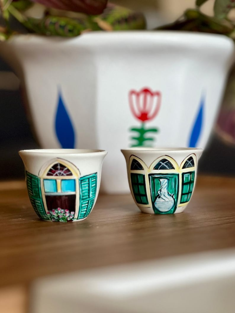 Set of 6 Hand-painted Lebanese Coffee Cups | Arabic Coffee Cups Set ...