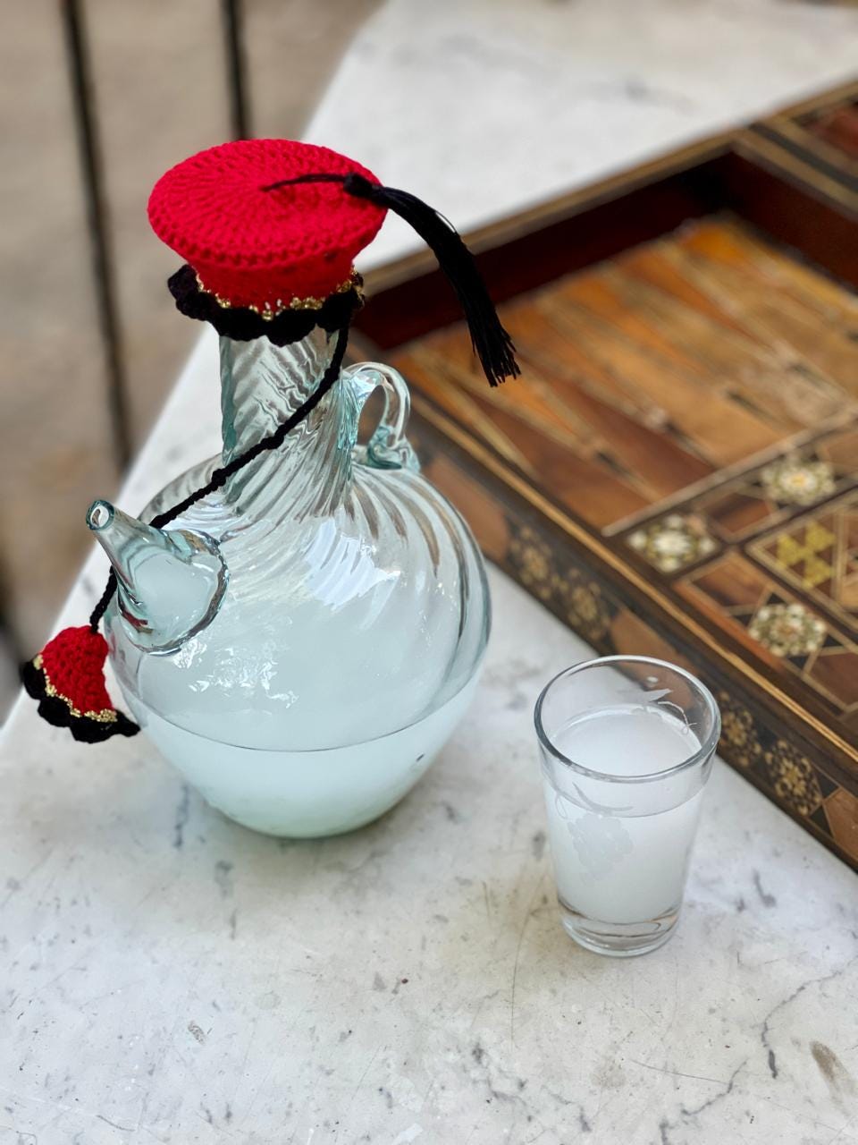 Set of 800ml Glass Ibrik With Six Traditional Arak Glass Cups ...
