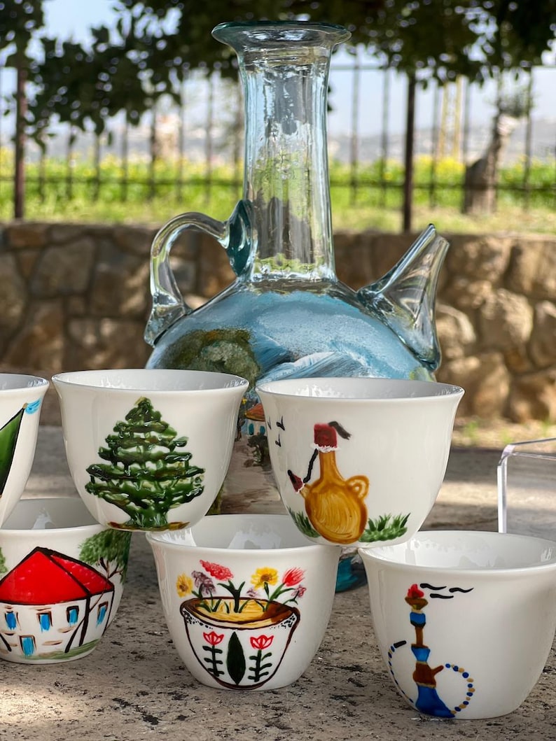 Set of 12 Hand-painted Lebanese Coffee Cups | Lebanese Cultural Icons ...