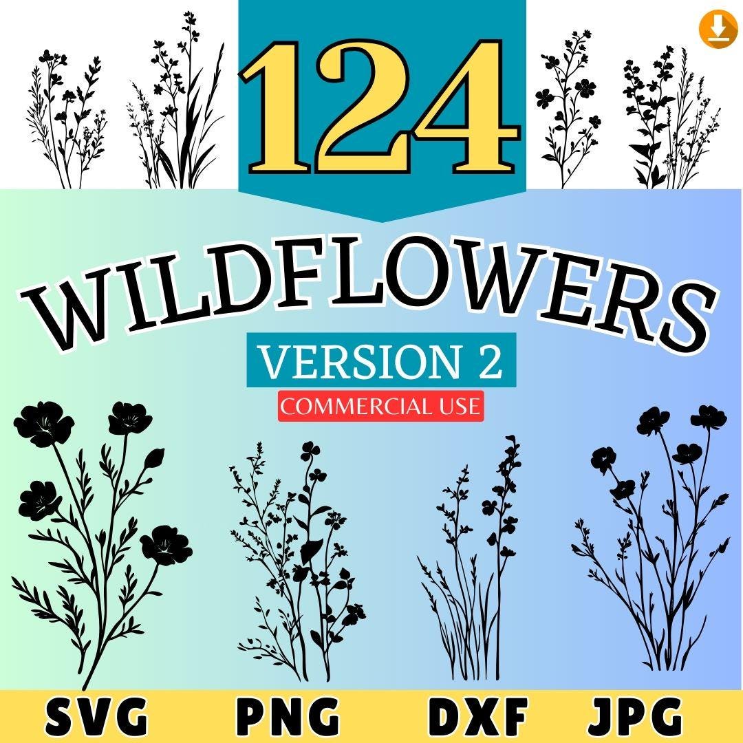 124 Floral Svg Bundle | Wildflower Silhouette Clipart Png Jpg Dxf ...