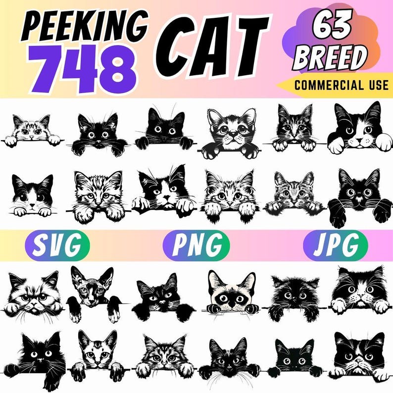 Peeking Cat Svg, Cat Svg Bundle, Cat Clipart Svg, Cute Cat Svg, Cat ...
