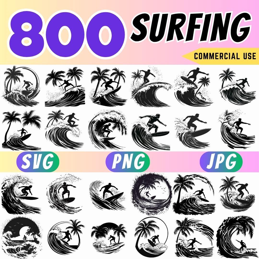 Surfer Silhouette Bundle | Surfboard Rider Clipart | Ocean Sport SVG ...