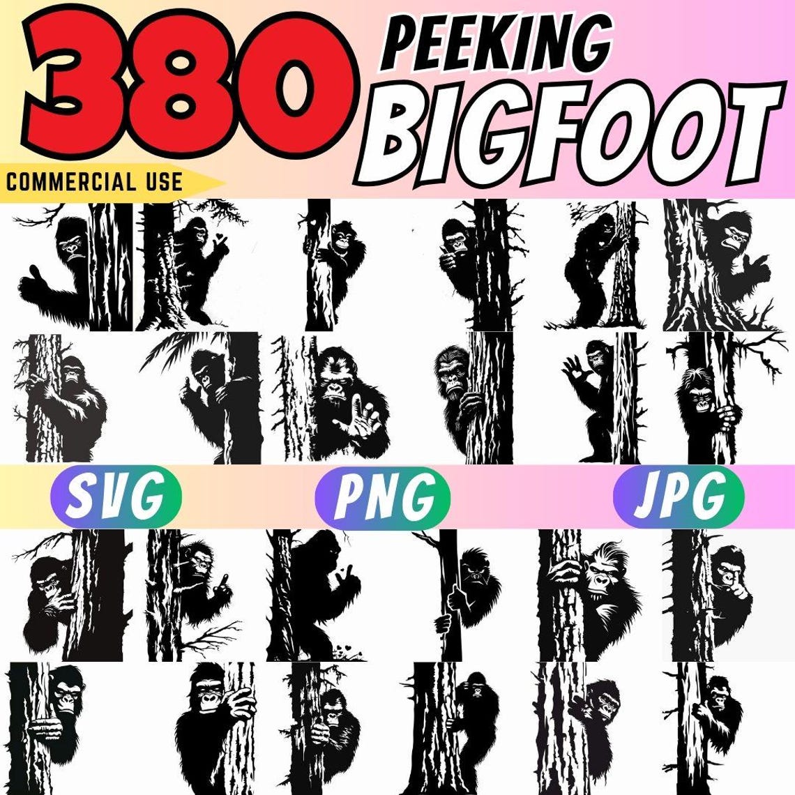 Peeking Bigfoot SVG Bundle: Sasquatch Forest Monster Clipart for Cricut ...