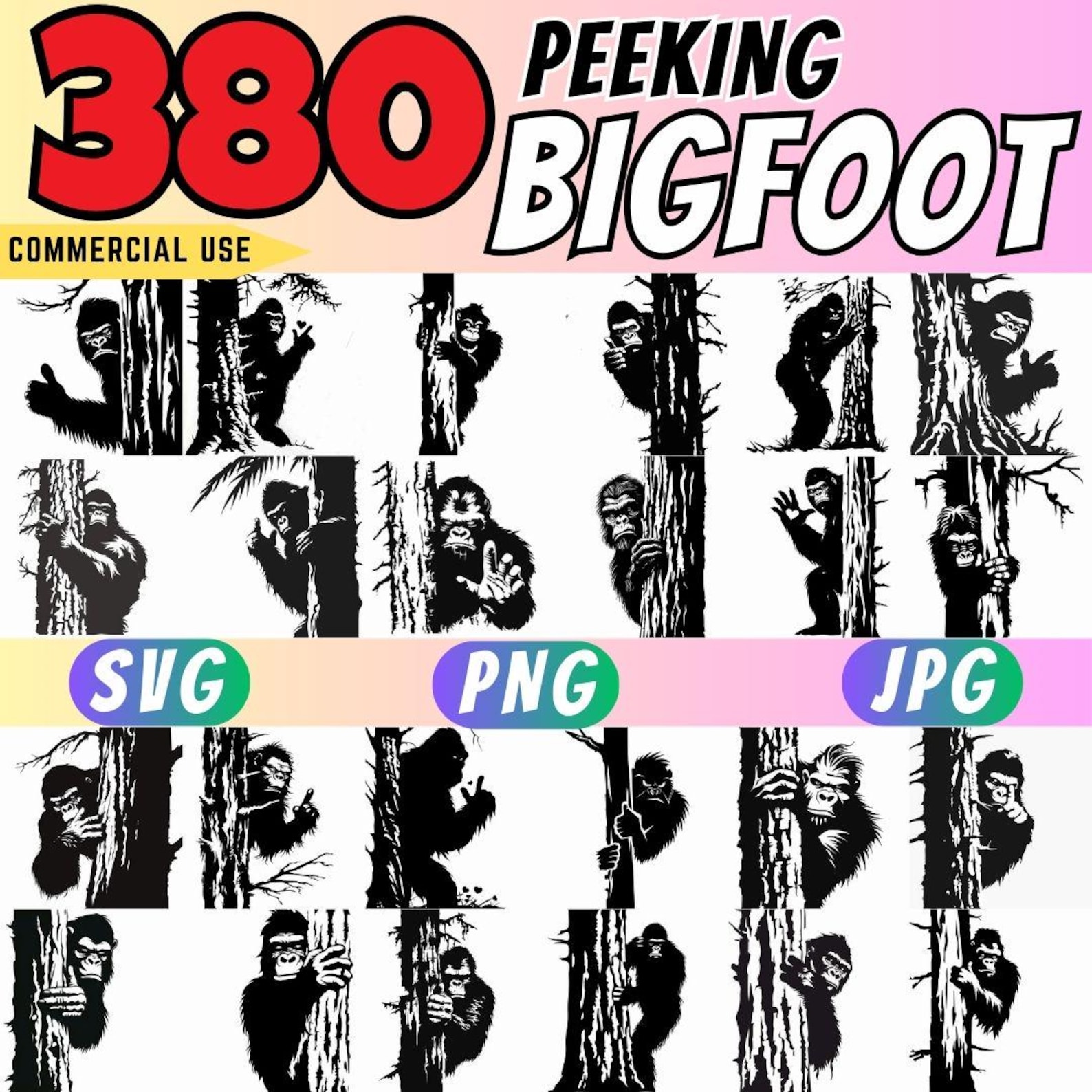 Peeking Bigfoot SVG Bundle: Sasquatch Forest Monster Clipart for Cricut ...