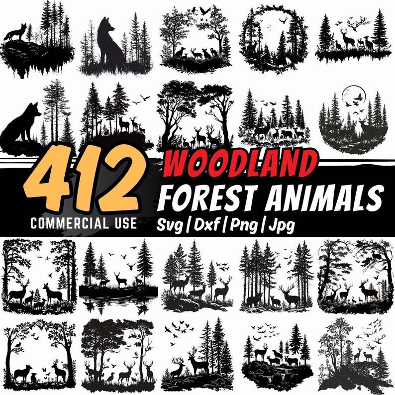 Woodland Animals SVG Bundle | Forest Silhouette Clipart | Wildlife PNG ...