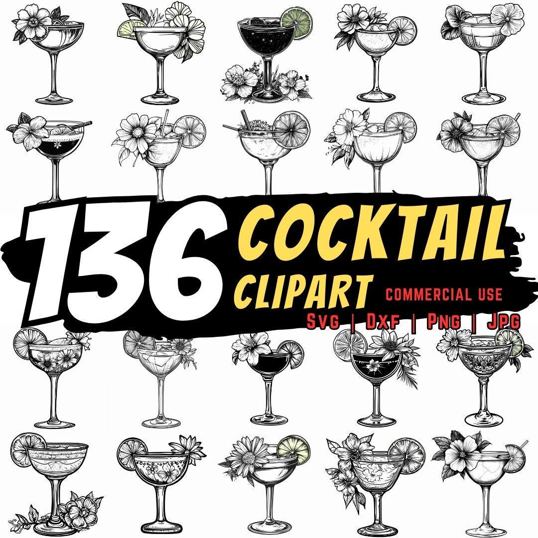 Cocktail Drink Clipart Bundle SVG PNG JPG Dxf, Tropical Bar Glass Clip ...