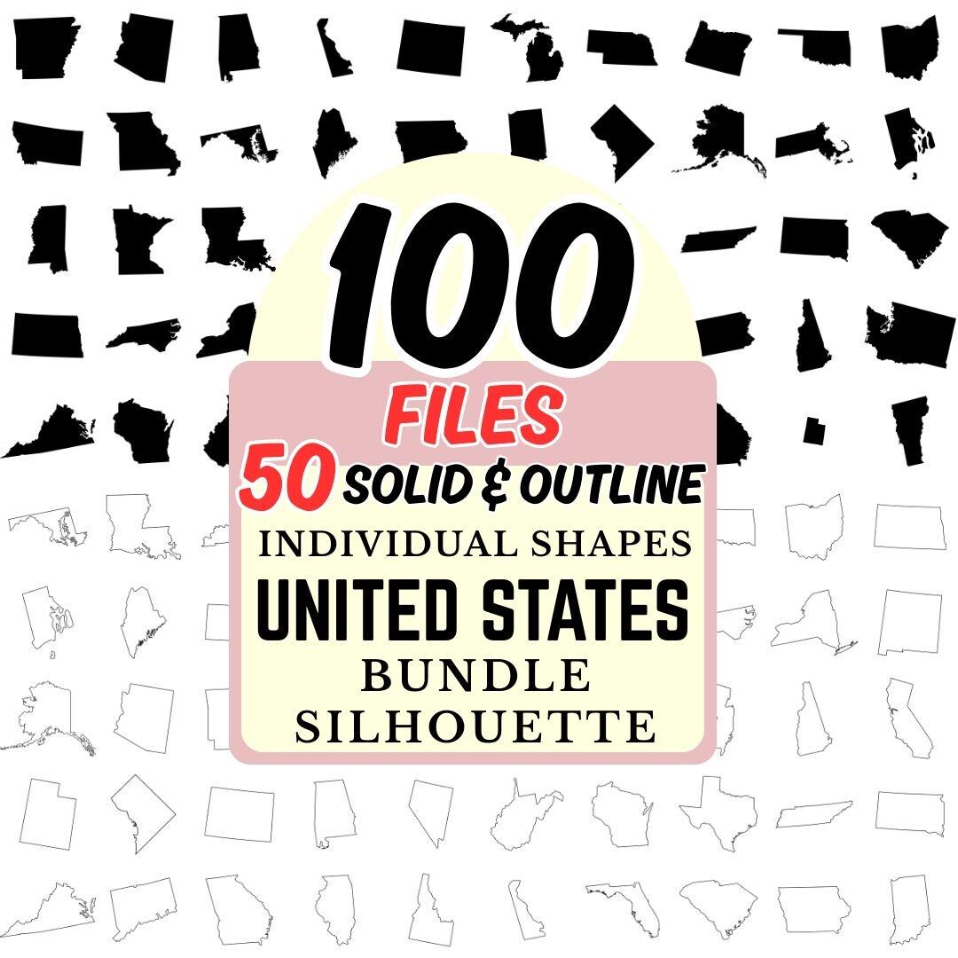 Complete United States SVG Solid & Outline Individual Shapes | US ...