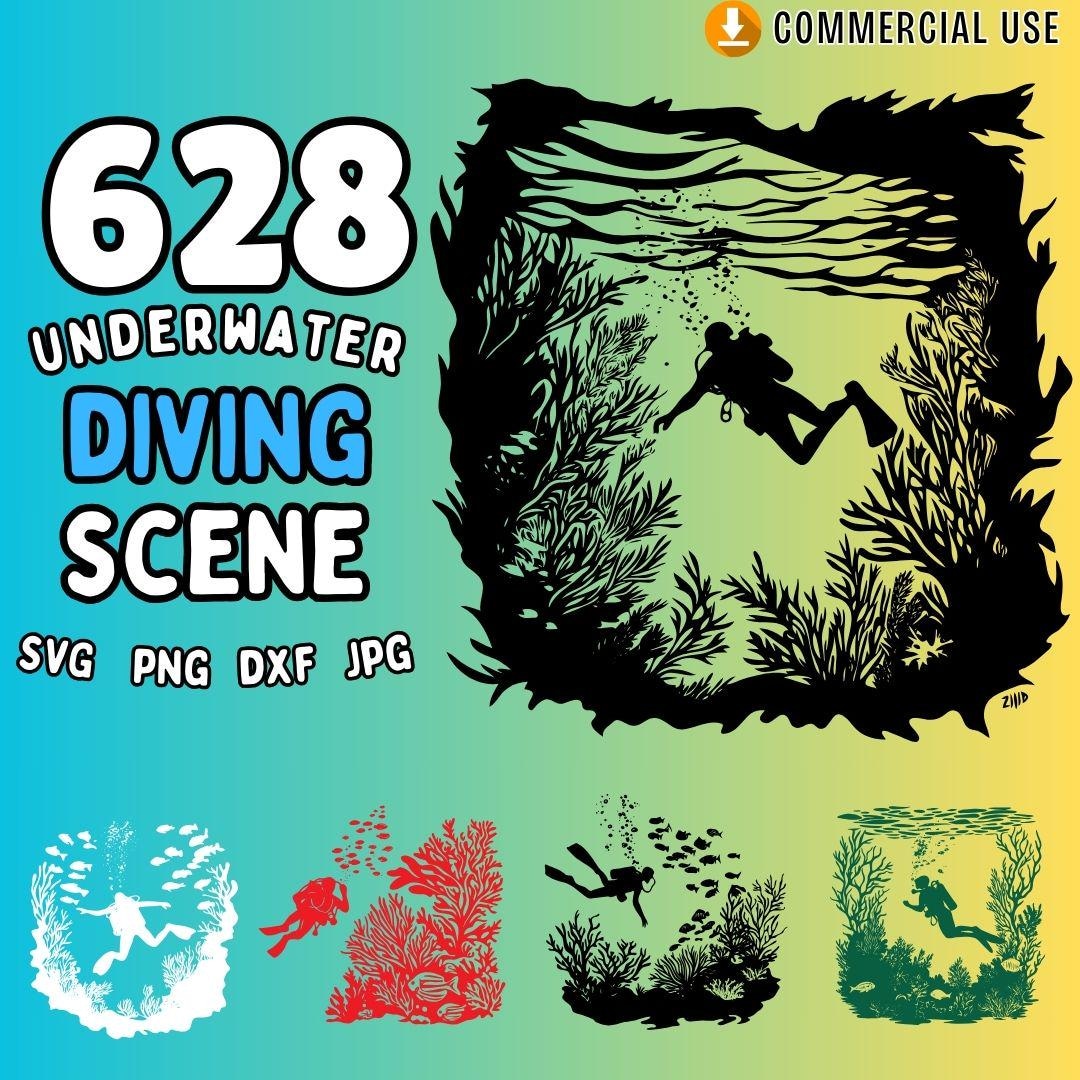 Scuba Diving Svg, Underwater Clipart, Ocean Life Vector, Marine ...