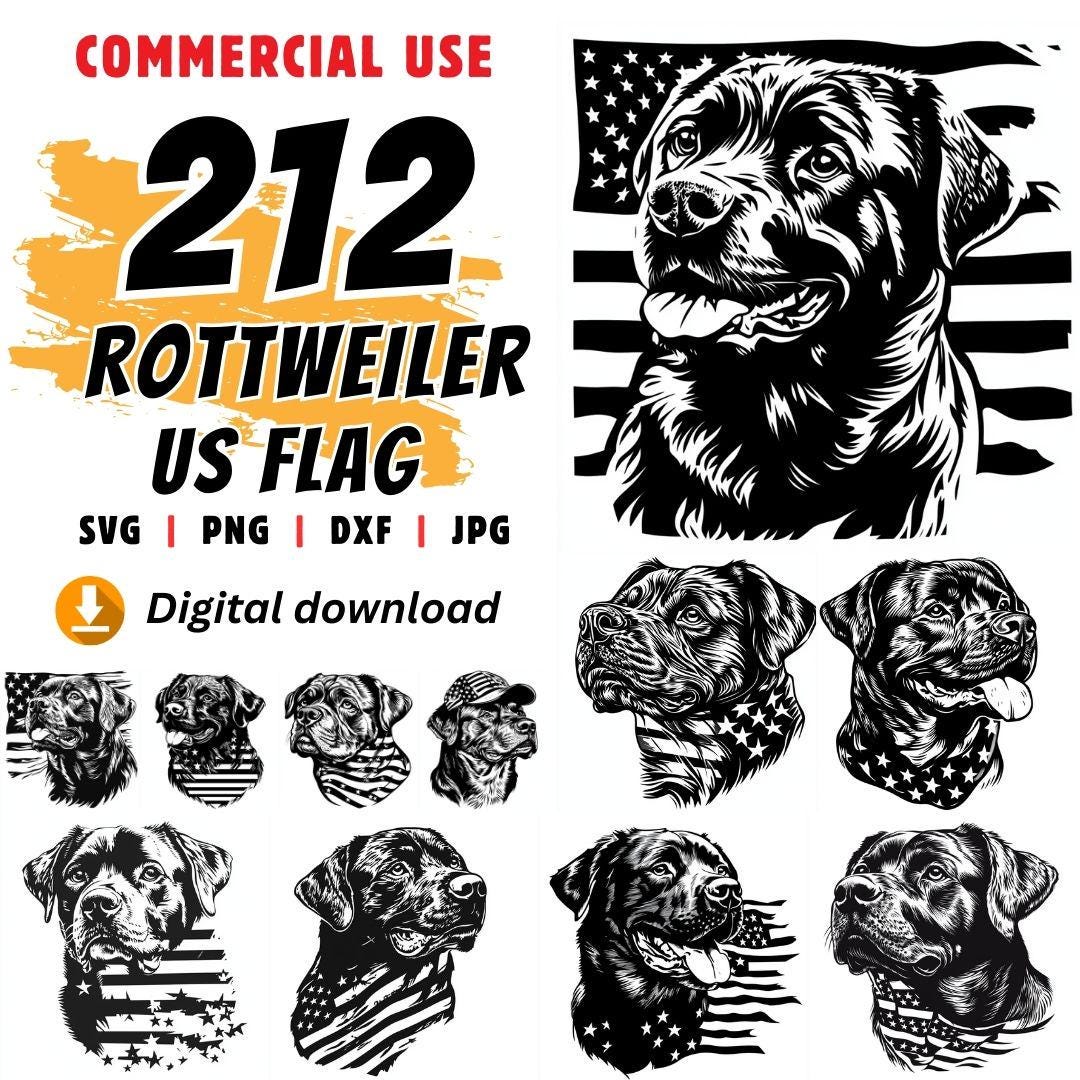 Rottweiler US Flag Bundle | Patriotic Dog Silhouettes | Pet Lover SVG ...