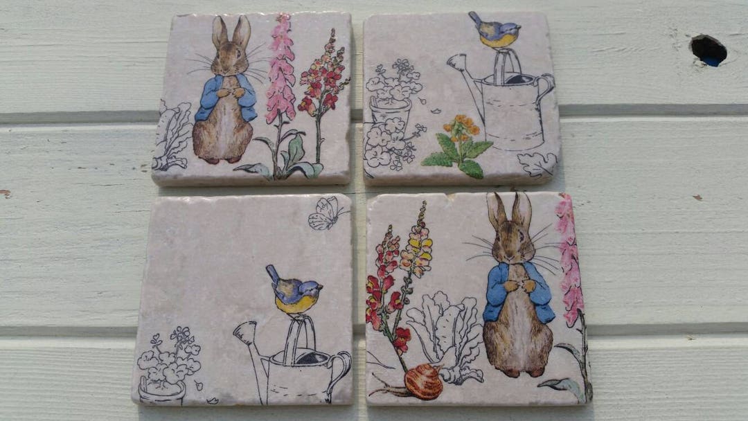 Beartrix Potter Peter Rabbit Set of 4 Natural Stone Coasters USA and ...