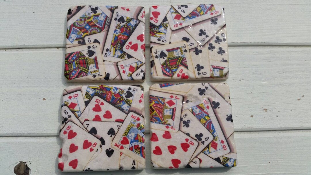 Playing Cards Set of 4 Natural Stone Coasters - Etsy