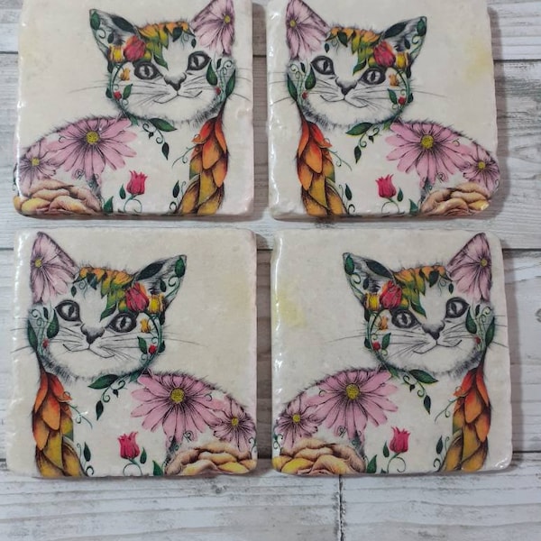 Cat Stone Coasters - Etsy