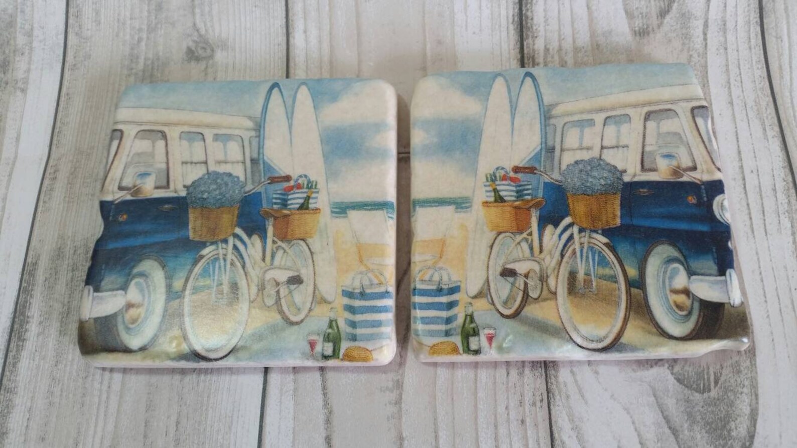 Beach Scene Set of 4 Natural Stone CoastersUSA and Australia | Etsy